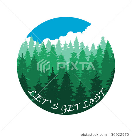 Lets get lost banner design with forest landscape - Stock Illustration ...