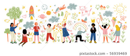 Kids of Different Nationalities Painting and...-插圖素材 [56939469] - PIXTA圖庫