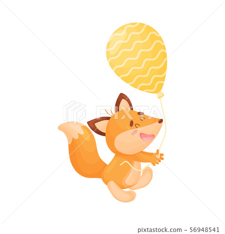 Cartoon fox with a balloon. Vector illustration... - Stock Illustration ...