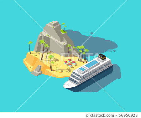 Isometric island. Paradise in ocean. 3d beach... - Stock Illustration ...