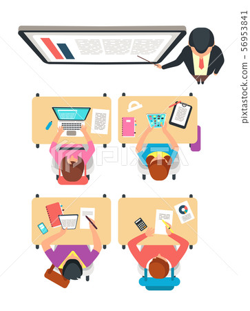 Class top view. Students and teacher learning... - Stock Illustration ...