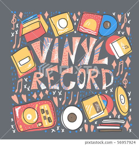 Vinyl record concept. Vector color text template. - Stock Illustration ...
