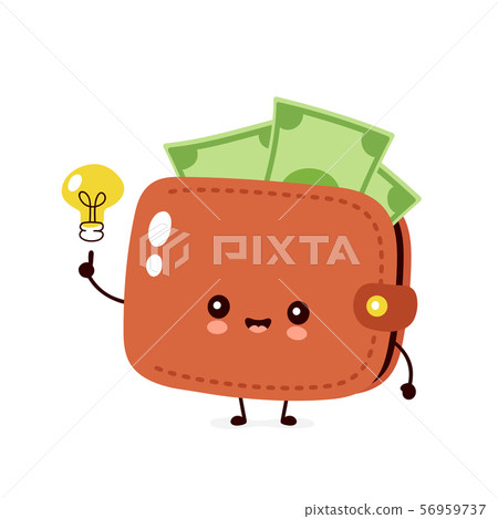 Cute happy money banknote wallet with light bulb - Stock Illustration ...