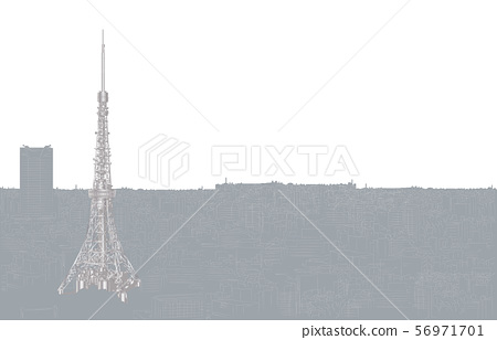 Japan's famous Tokyo Tower silver white back left - Stock Illustration ...