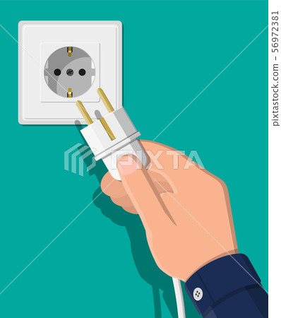 Electrical outlet and hand with plug. - Stock Illustration [56972381 ...