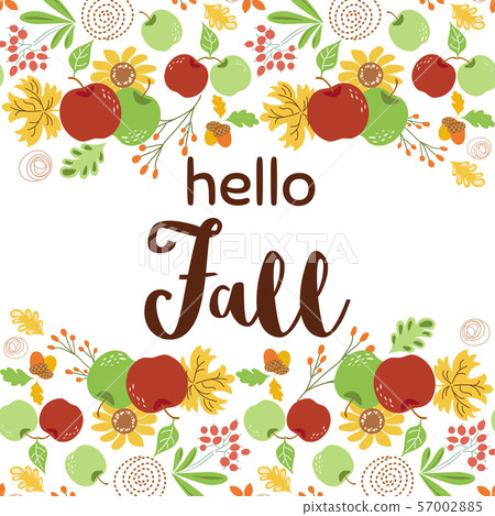 Hello Fall autumn floral border autumn decor... - Stock Illustration ...