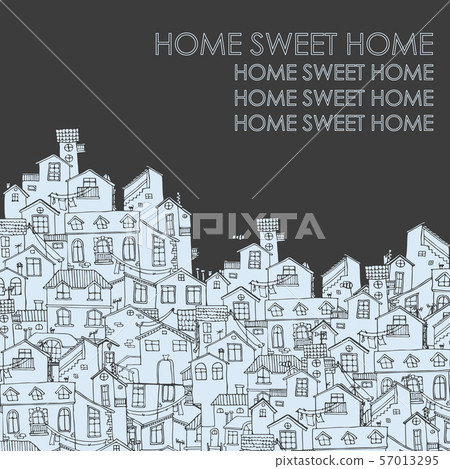 Hand drawn background with doodle houses. - Stock Illustration ...