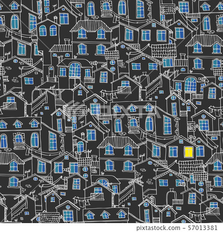 Hand drawn background with doodle houses. - Stock Illustration ...
