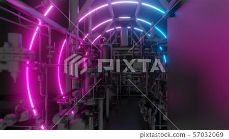 Abstract Industrial Equipment with Neon Lights - Stock Illustration ...
