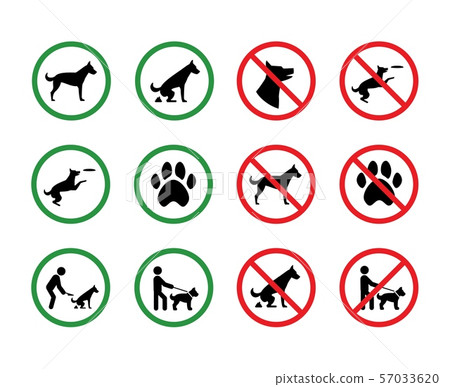 Dog forbidden signs. Dogs permission and... - Stock Illustration ...