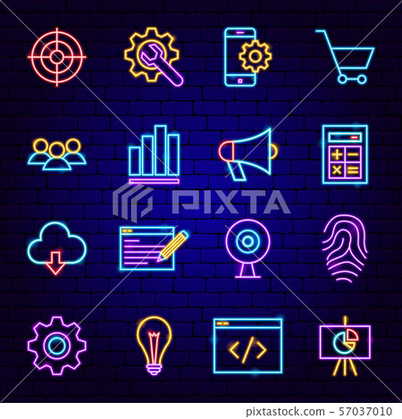 Website Development Neon Icons - Stock Illustration [57037010] - PIXTA