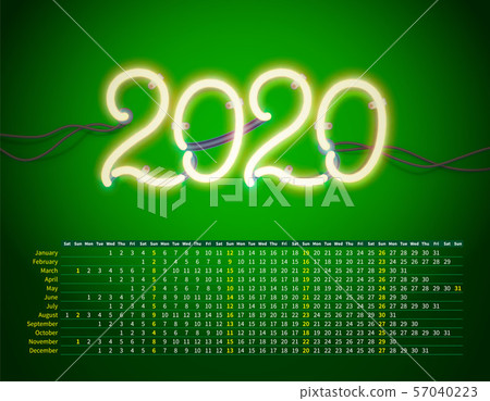 Glowing neon sign 2020 with wires, tubes and... - Stock Illustration ...