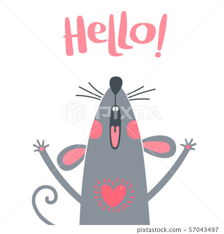 Greeting card with a cute rat. Sweet mouse says... - Stock Illustration ...