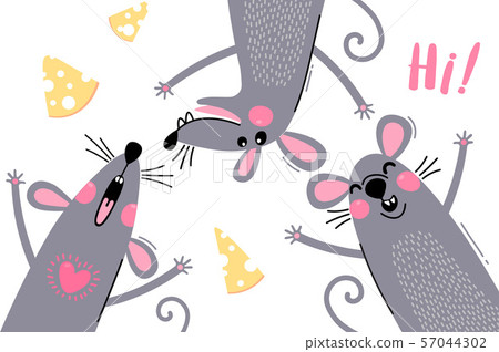 Welcome card with cute and funny rats. The... - Stock Illustration ...