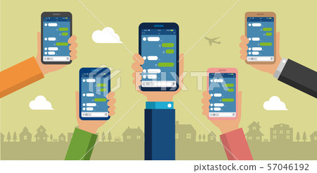 SNS / Message app / Chat app Handheld... - Stock Illustration [57046192 ...