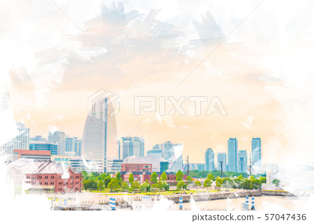 Evening Yokohama Minato Mirai illustration - Stock Illustration ...