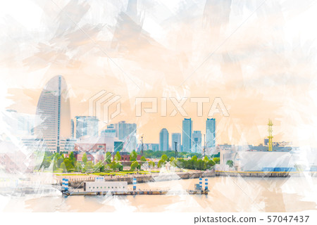Evening Yokohama Minato Mirai illustration - Stock Illustration ...