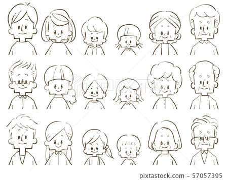 3 generation family-person-smile-line drawing - Stock Illustration ...