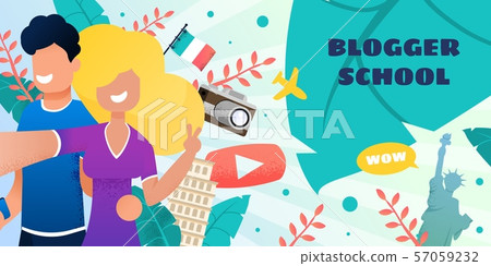 Blogger School. Travel Banner. Landing Web Page - Stock Illustration ...