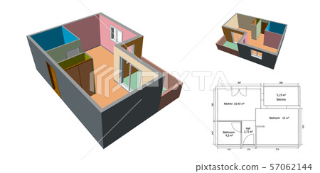 Empty floor plan. Isolated on white background. 3d - Stock Illustration ...