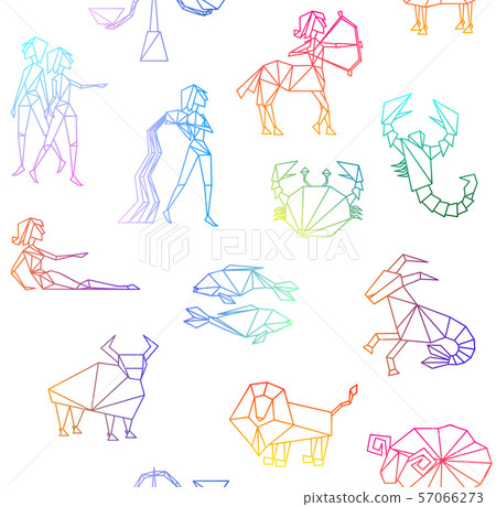 Zodiac signs line art seamless pattern. - Stock Illustration [57066273 ...