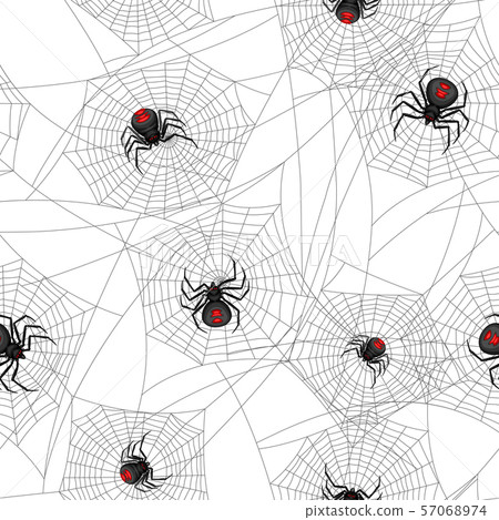 Seamless pattern with black widow spiders. - Stock Illustration ...