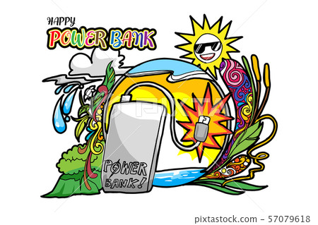 Happy power bank doodle - Stock Illustration [57079618] - PIXTA