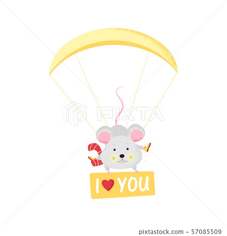 Isolated cute cartoon Mouse flying with parachute - Stock Illustration ...
