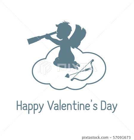 Cupid looks into a telescope, cloud, bow, arrow - Stock Illustration ...
