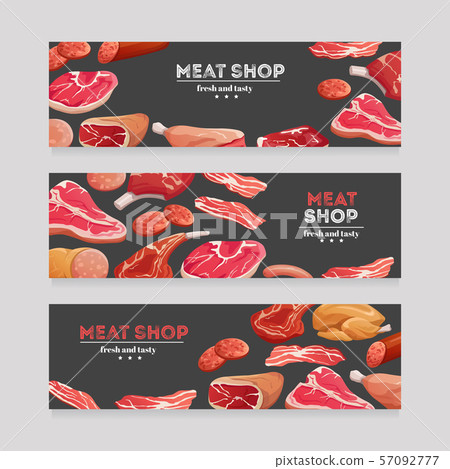 Meat product banners. Beef and pork sausage,... - Stock Illustration ...
