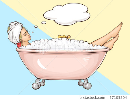 Woman relaxing in foamy bath cartoon vector - Stock Illustration ...