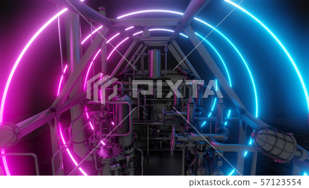 Abstract Industrial Equipment with Neon Lights - Stock Illustration ...