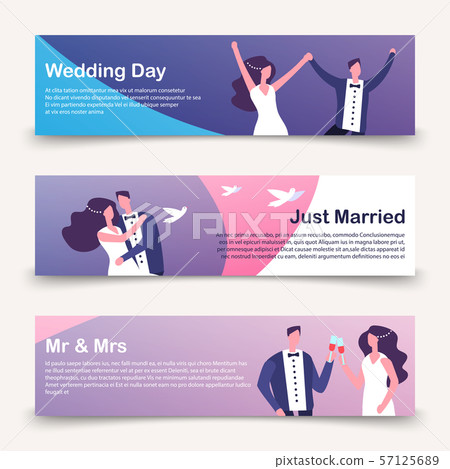 Wedding banners vector template with cartoon... - Stock Illustration ...
