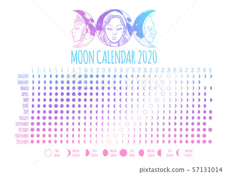 Moon calendar, 2020 year, lunar phases, cycles.-插圖素材 [57131014] - PIXTA圖庫