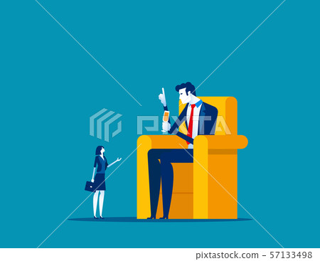 Big boss sitting on chair and talking employee. - Stock Illustration ...