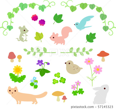 Illustration set of flowers and small animals - Stock Illustration ...