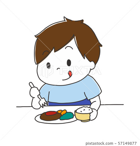 Boys eating rice happily - Stock Illustration [57149877] - PIXTA