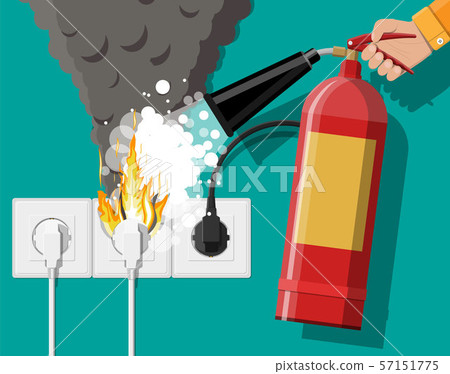 Electrical outlet on fire. Overload of network. - Stock Illustration ...