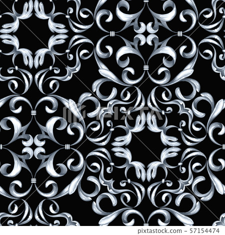 Seamless pattern with silver scrolls - Stock Illustration [57154474 ...