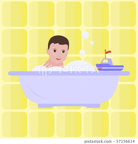 Boy in the bath Bathroom. Happy childhood. Vector - Stock Illustration ...