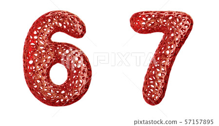 Number set 6, 7 made of red plastic 3d rendering - Stock Illustration ...