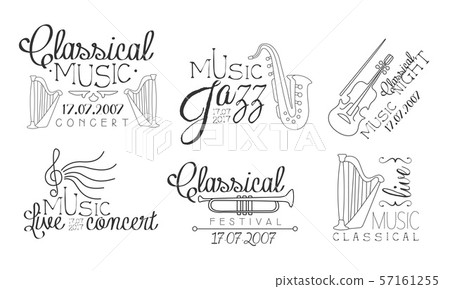 Classical Music Concert Hand Drawn Badges Set,... - Stock Illustration ...