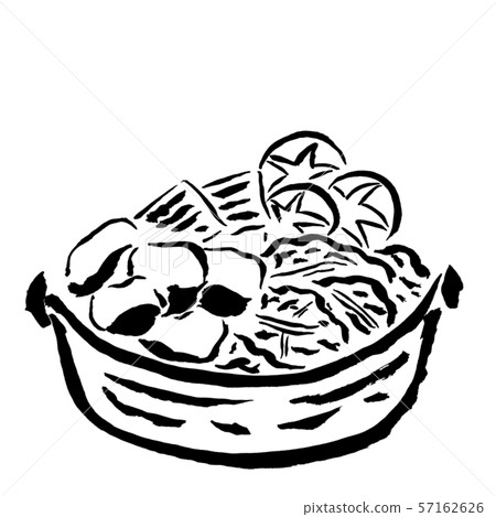 Hot pot dishes drawn with a brush (hand-drawn... - Stock Illustration ...
