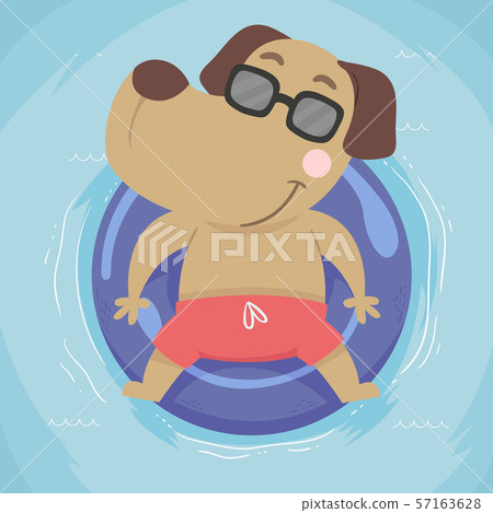Dog Float Pool Illustration-插圖素材 [57163628] - PIXTA圖庫