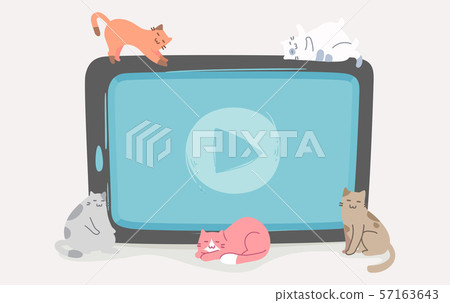 Cats Tablet Play Illustration - Stock Illustration [57163643] - PIXTA