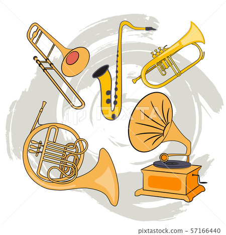 A set of wind musical instruments. - Stock Illustration [57166440] - PIXTA