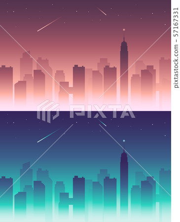 Set of two vector simple city scenes with - Stock Illustration ...