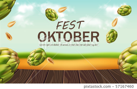 October fest poster with hops Vector realistic. - Stock Illustration ...