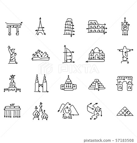 icon set of famous world landmarks signs made from - Stock Illustration ...