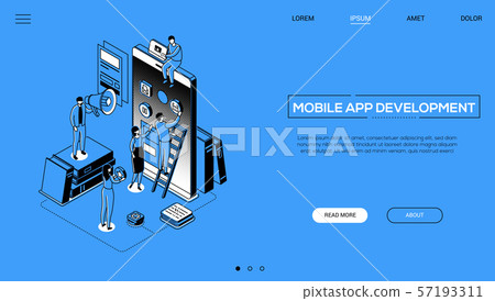 Mobile app development - line design style... - Stock Illustration ...